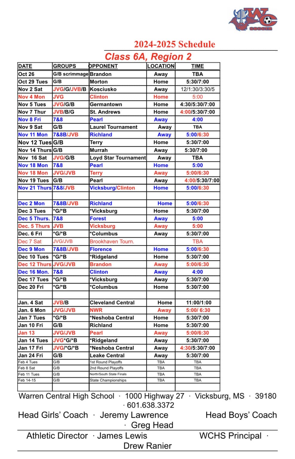 WCHS Released Their 2024-2025 Soccer Schedule - Vicksburg Daily News