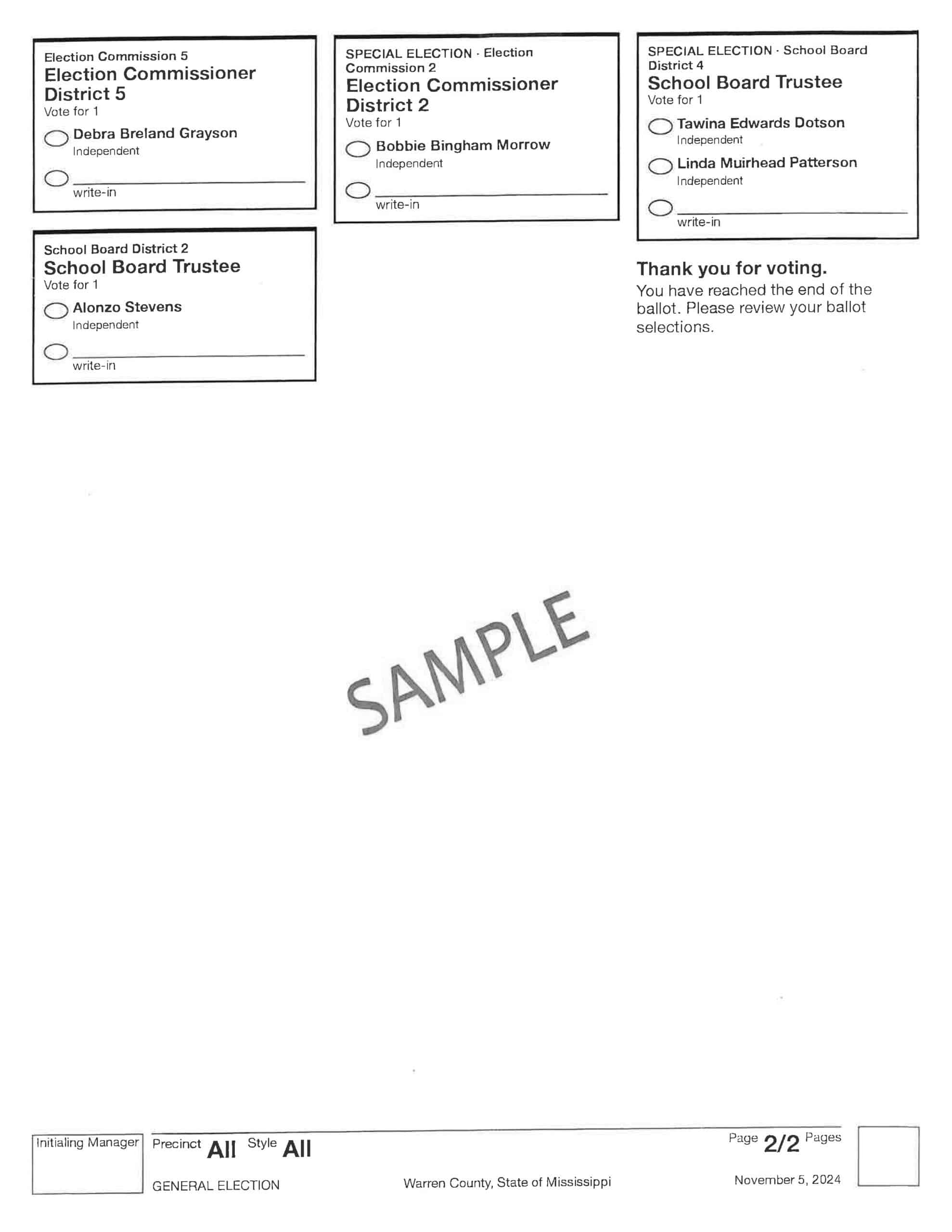 Sample Ballot for upcoming November 5 General Election - Vicksburg ...